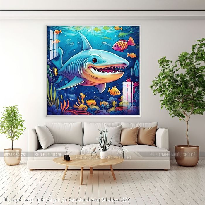 file tranh hoat hinh tre em ca heo dai duong 3d decor 659