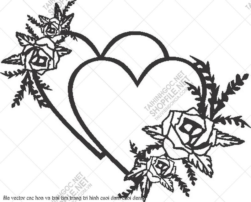 file vector cnc hoa va trai tim trang tri hinh cuoi dam cuoi