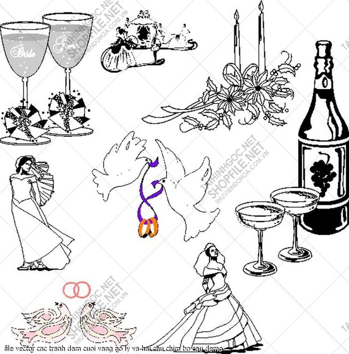 file vector cnc tranh dam cuoi vang no ly va hai chu chim bo cau