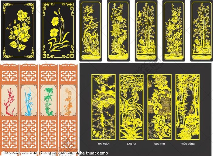 file vector cnc tranh trang tri canh cua nghe thuat