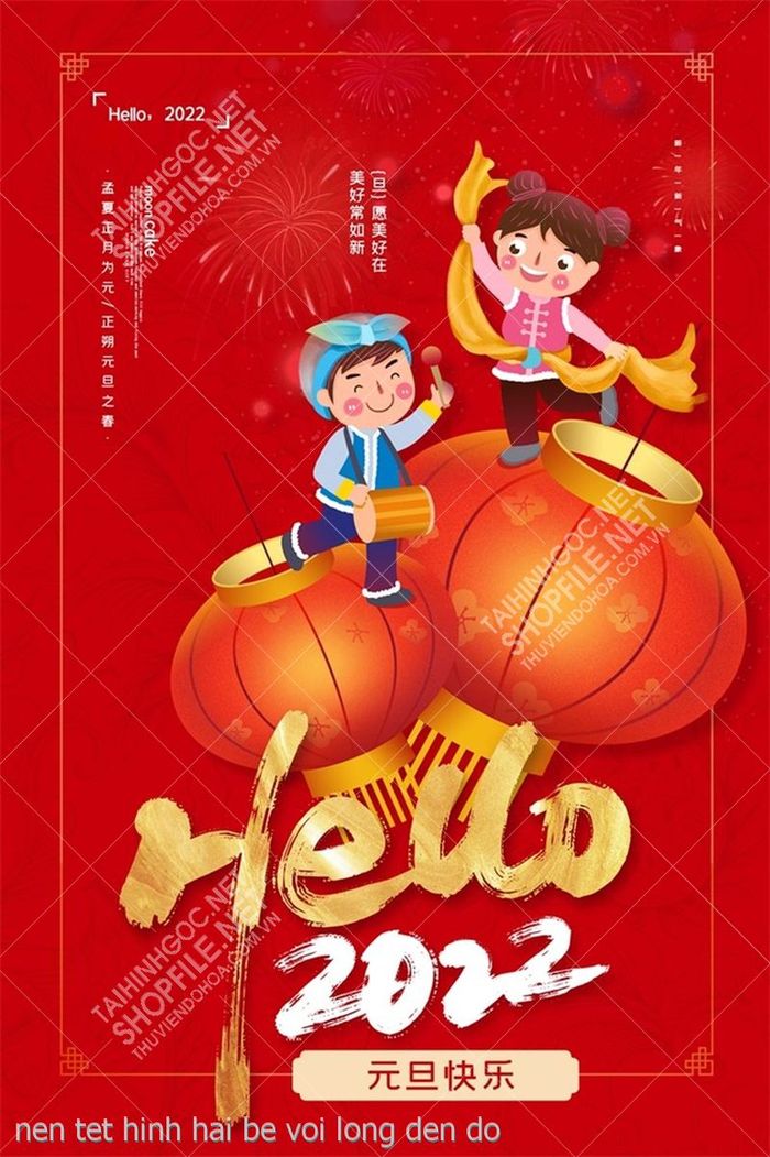 nen tet hinh hai be voi long den do