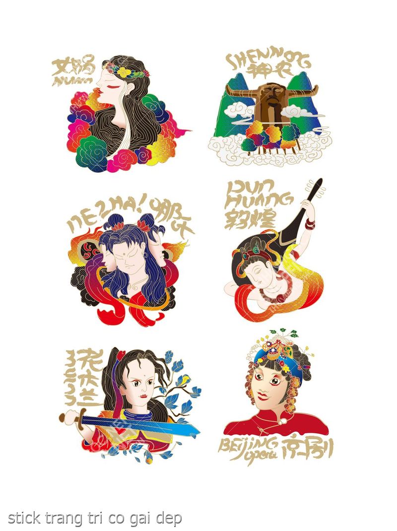 stick trang tri co gai dep
